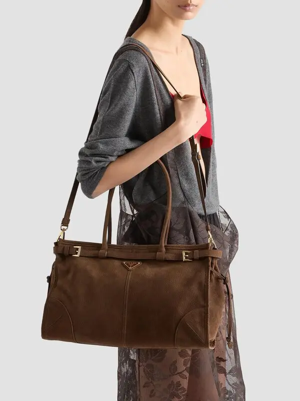 Prada Bonnie Large Nubuck Leather Shoulder Bag - Brown