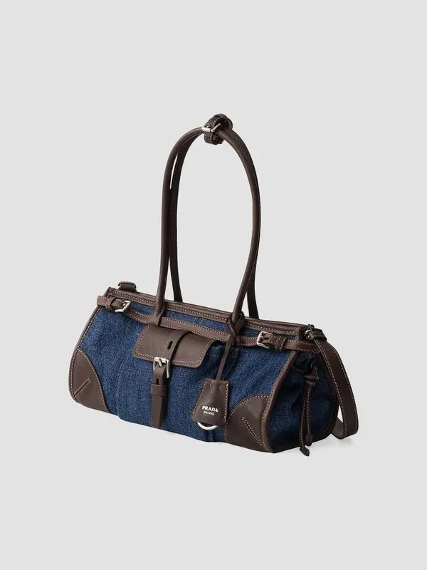 Prada Bonnie Medium Denim And Leather Top Handle Bag