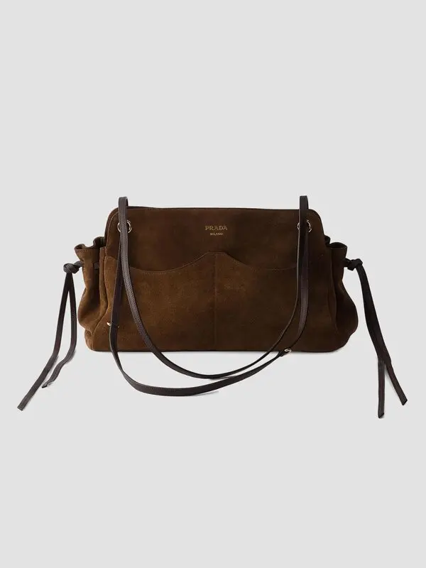 Prada Carry Large Suede Tote Bag - Brown
