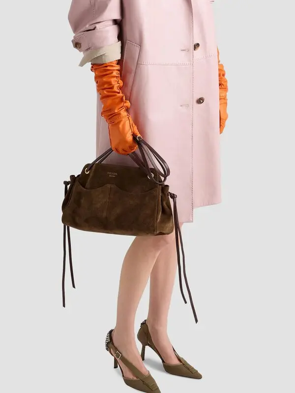 Prada Carry Large Suede Tote Bag - Brown
