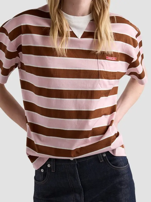 Prada Bayadere Striped Lisle Cotton T-shirt - Pink Multicolor