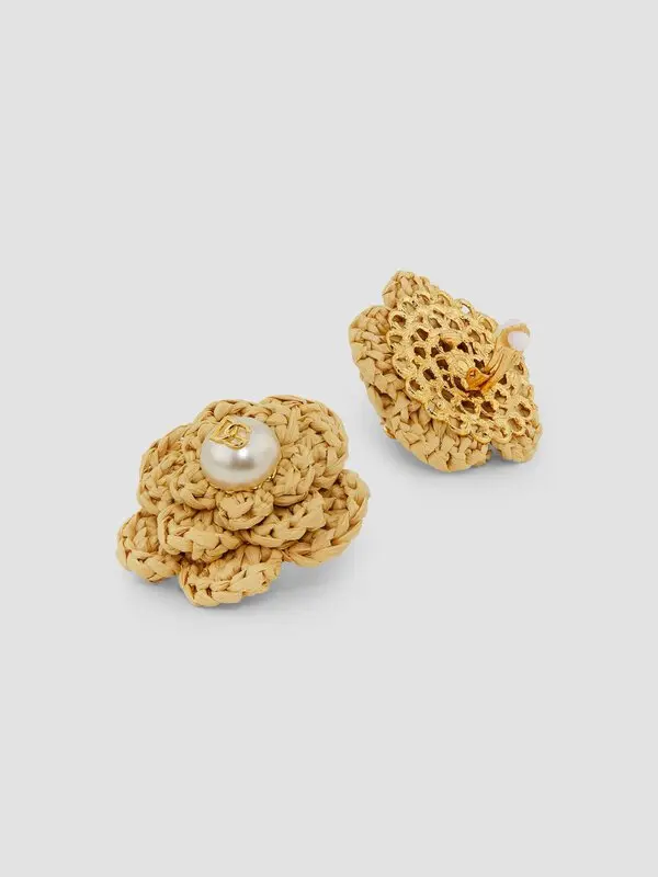 Dolce & Gabbana Flower Goldtone, Raffia & Imitation Pearl Clip-on Earrings