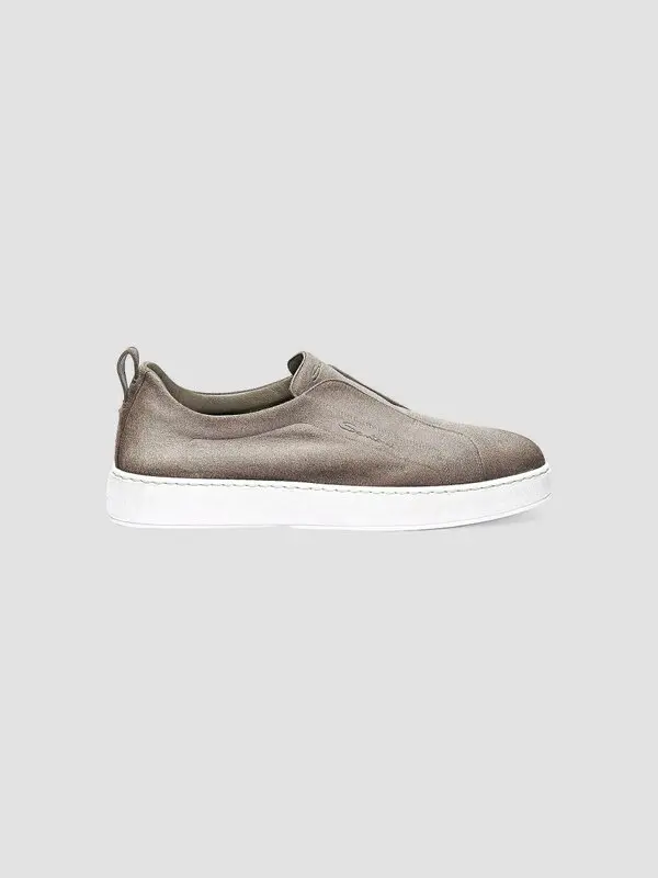 Santoni Victory Logo Seta Suede Slip-on Sneakers - Beige