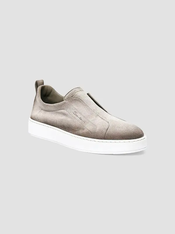 Santoni Victory Logo Seta Suede Slip-on Sneakers - Beige