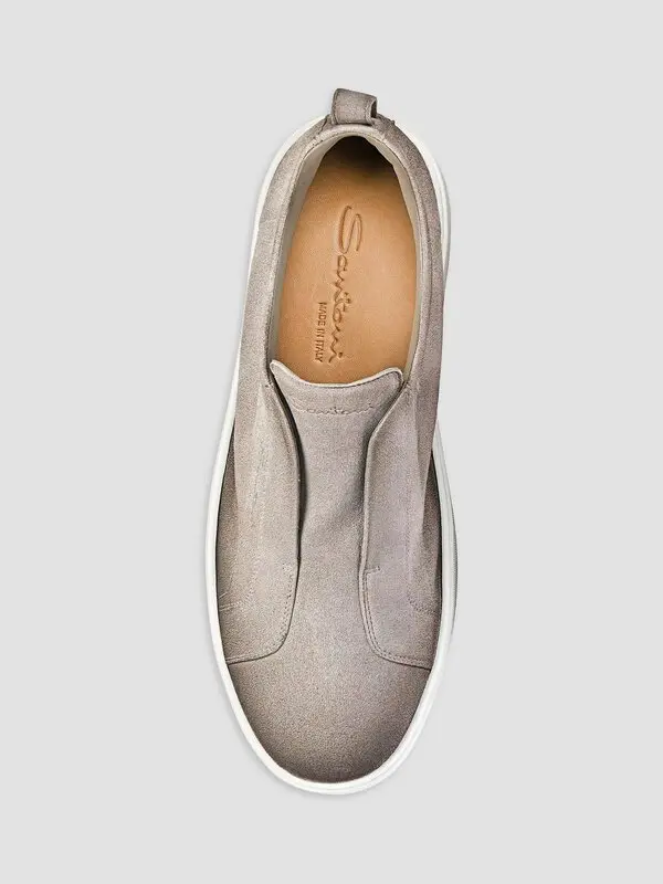 Santoni Victory Logo Seta Suede Slip-on Sneakers - Beige