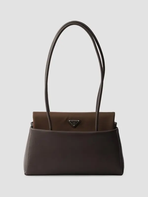 Prada Passage Medium Leather Shoulder Bag With Nylon Flap - Brown