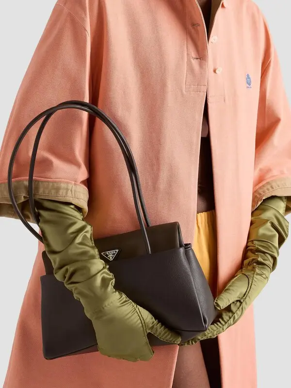 Prada Passage Medium Leather Shoulder Bag With Nylon Flap - Brown