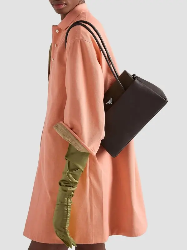 Prada Passage Medium Leather Shoulder Bag With Nylon Flap - Brown