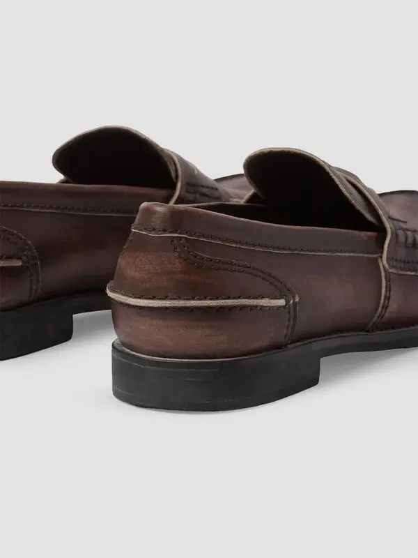 Miu Miu Vintage-effect Leather Penny Loafers - Brown