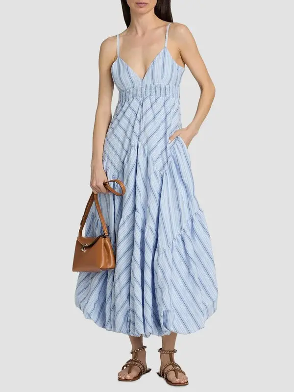 Cinq À Sept Evory Striped Cotton-blend Midi-dress