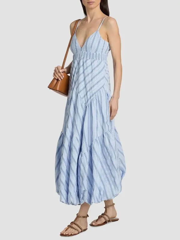 Cinq À Sept Evory Striped Cotton-blend Midi-dress