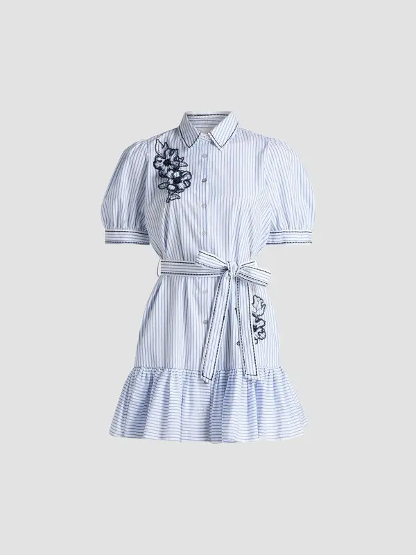 Cinq À Sept Zadie Floral Embroidered Pinstriped Minidress - White Multi