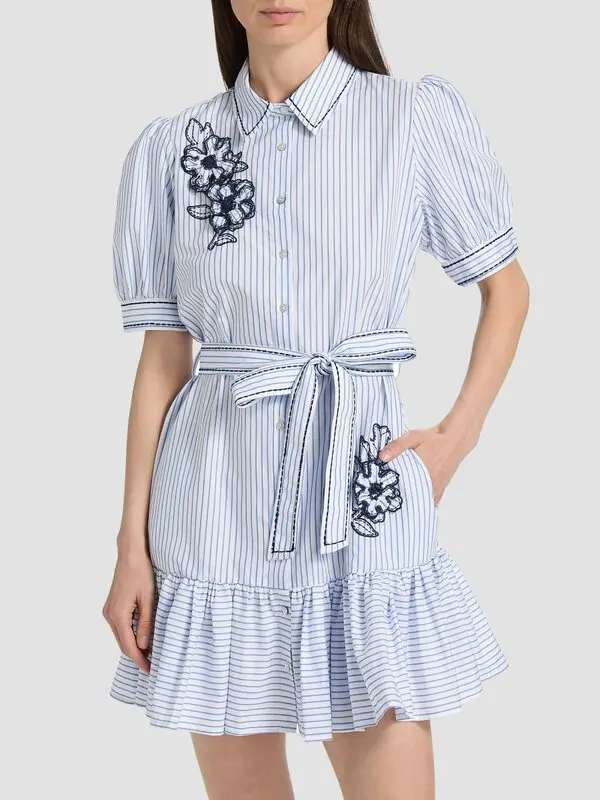 Cinq À Sept Zadie Floral Embroidered Pinstriped Minidress - White Multi