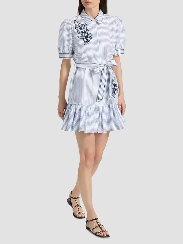 Cinq À Sept Zadie Floral Embroidered Pinstriped Minidress - White Multi