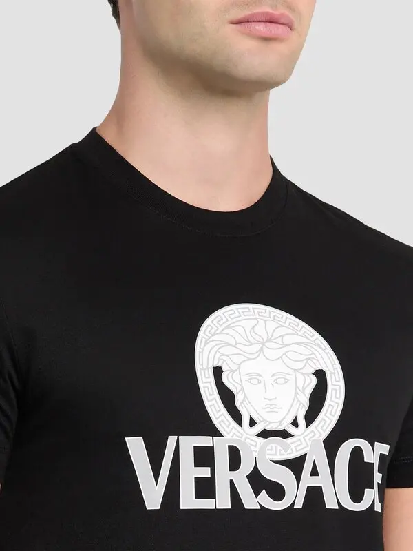 Versace Medusa Logo Cotton Crewneck T-shirt - Black