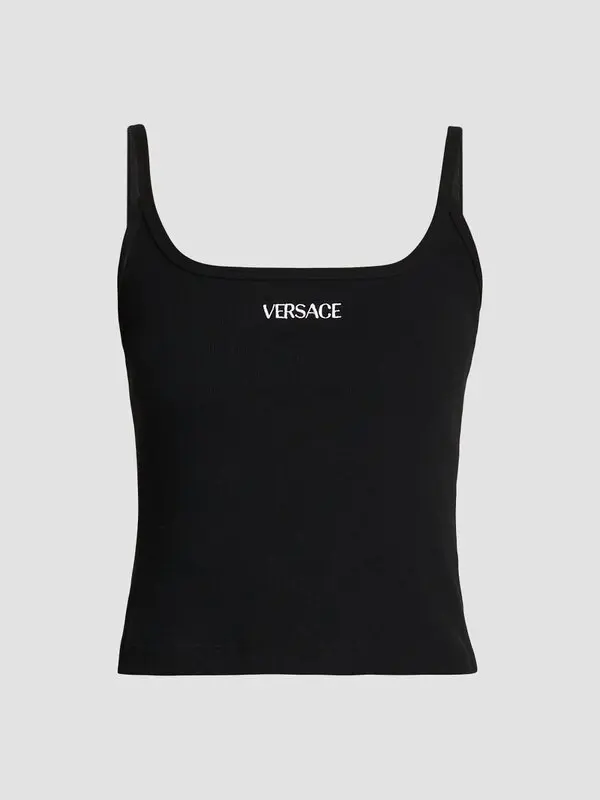 Versace Rib-knit Stretch Cotton Tank - Black