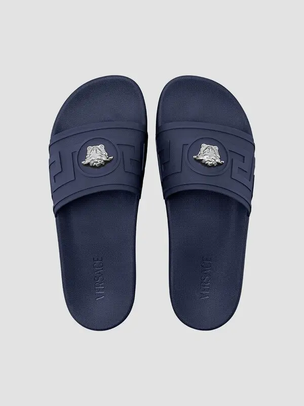 Versace Medusa Rubber Slide Sandals - Navy