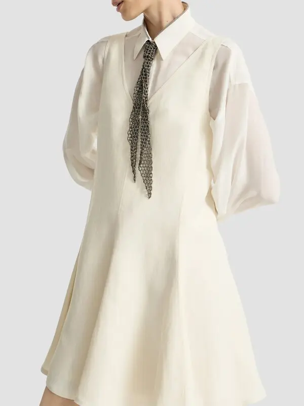 Brunello Cucinelli Viscose And Linen Fluid Twill Mini Dress