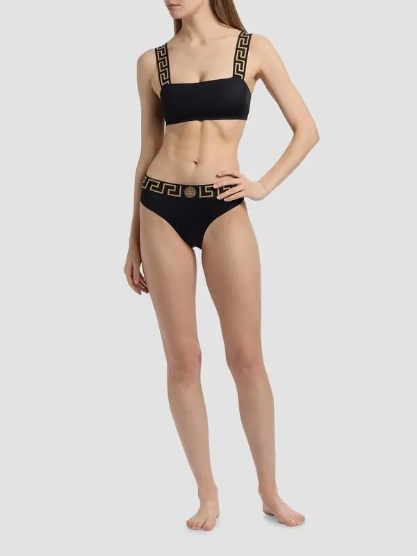 Versace Greek Key Bikini Top - Black