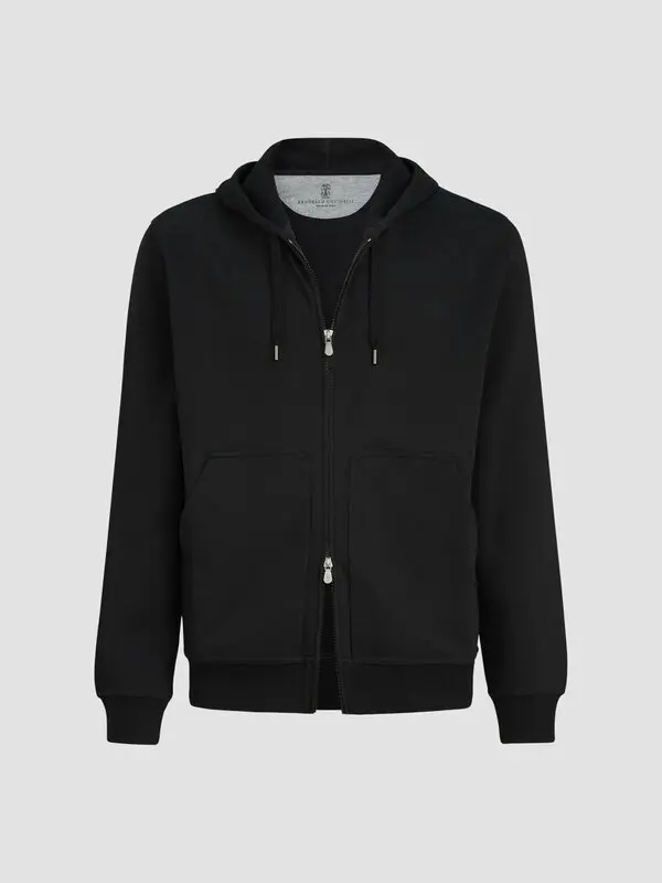 Brunello Cucinelli Techno Cotton French Terry Hooded Sweatshirt With Zipper - Black