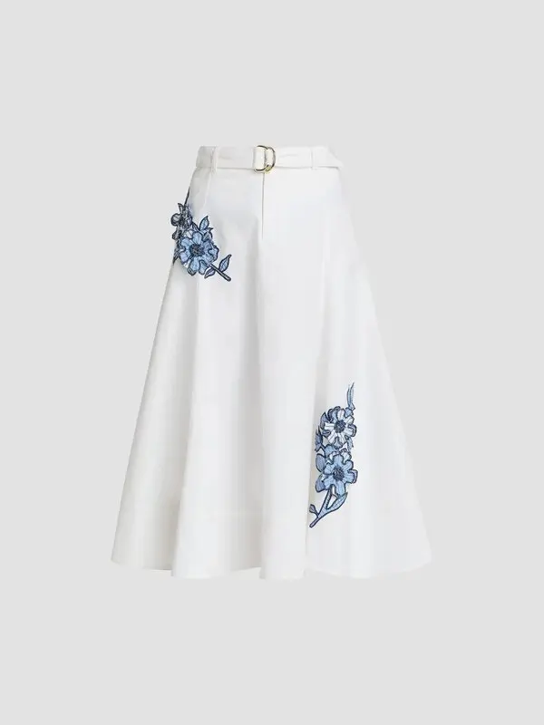 Cinq À Sept Samara Striped Floral Appliqué Midi-skirt - White Multi