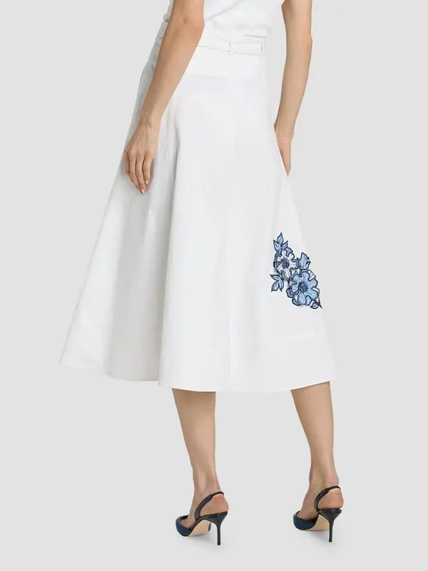Cinq À Sept Samara Striped Floral Appliqué Midi-skirt - White Multi