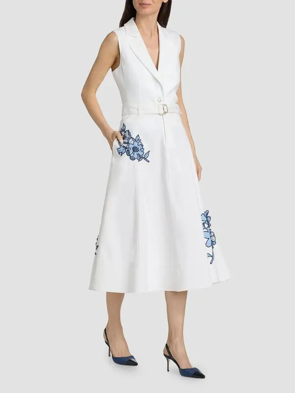 Cinq À Sept Samara Striped Floral Appliqué Midi-skirt - White Multi