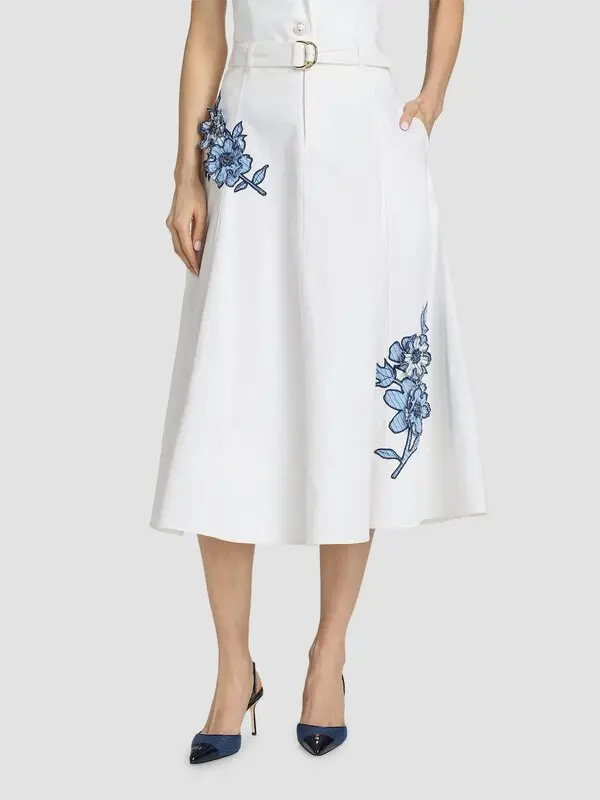 Cinq À Sept Samara Striped Floral Appliqué Midi-skirt - White Multi