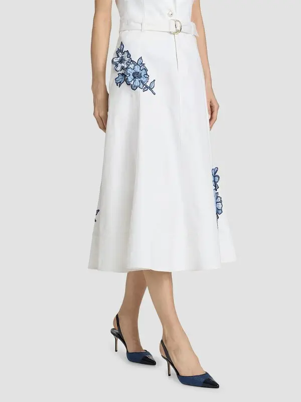 Cinq À Sept Samara Striped Floral Appliqué Midi-skirt - White Multi