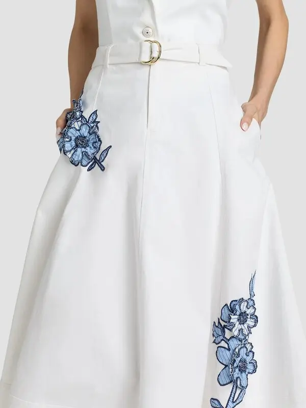 Cinq À Sept Samara Striped Floral Appliqué Midi-skirt - White Multi