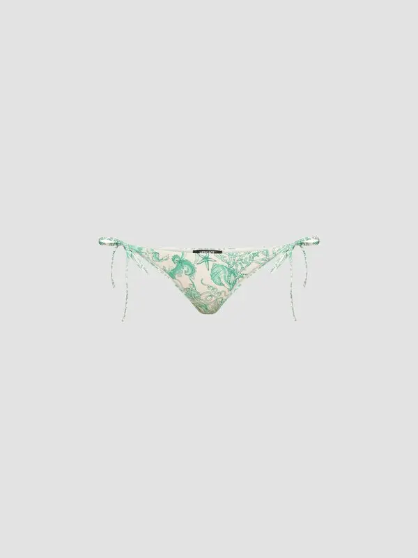 Versace Underwater Barocco-print Bikini Bottom - Eggshell Bright Blue