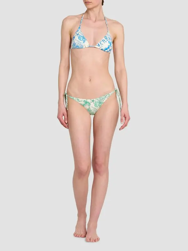 Versace Underwater Barocco-print Bikini Bottom - Eggshell Bright Blue