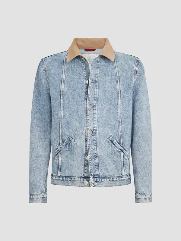 Brunello Cucinelli Denim Outerwear Jacket With Suede Collar