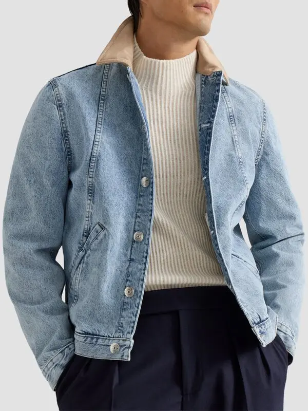 Brunello Cucinelli Denim Outerwear Jacket With Suede Collar