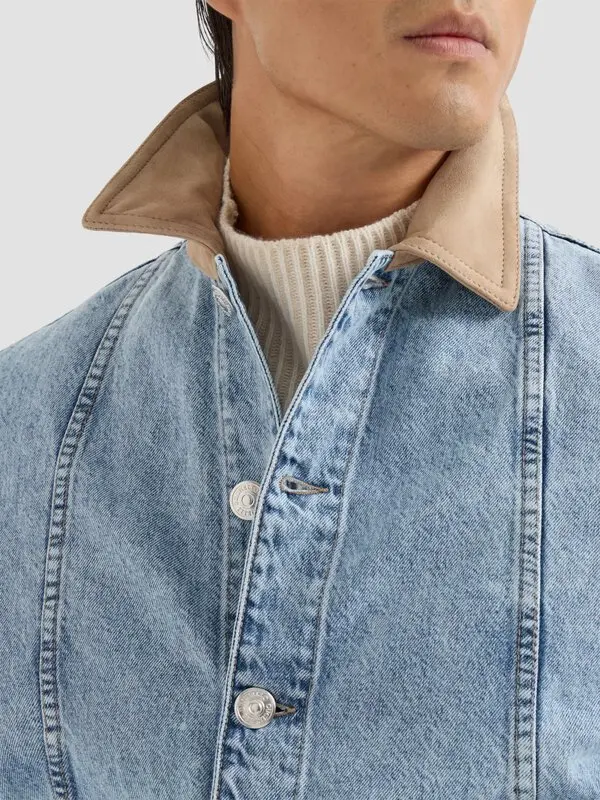 Brunello Cucinelli Denim Outerwear Jacket With Suede Collar