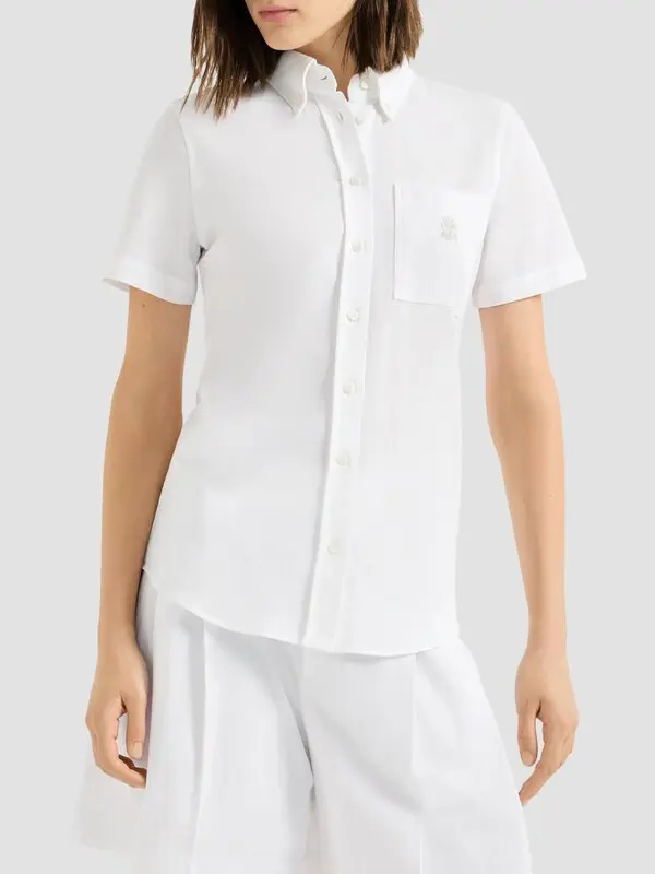 Brunello Cucinelli Stretch Cotton Piqué Short Sleeve Shirt