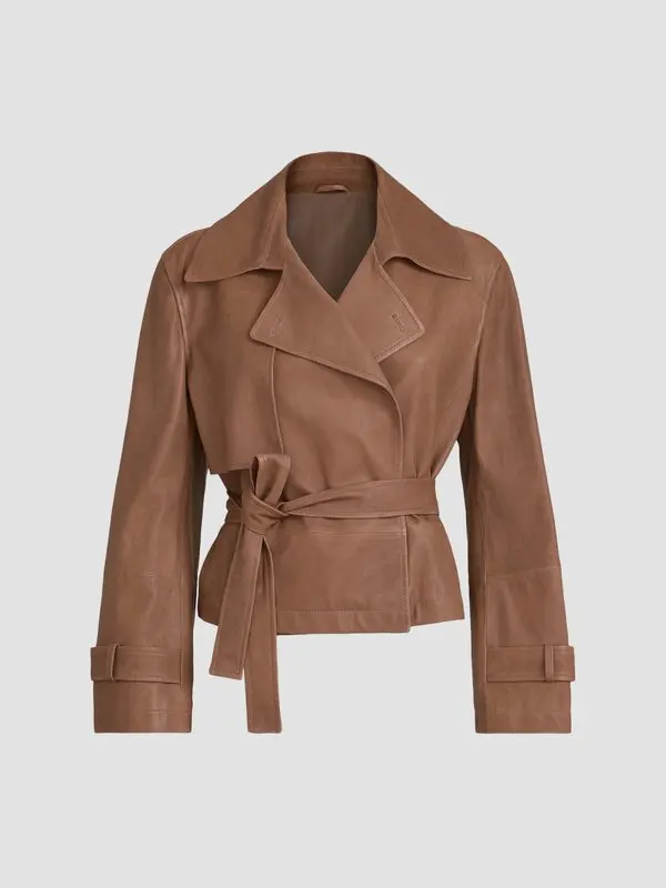 Brunello Cucinelli Vintage Nappa Leather Cropped Trench With Monili