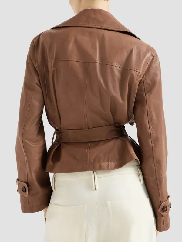 Brunello Cucinelli Vintage Nappa Leather Cropped Trench With Monili