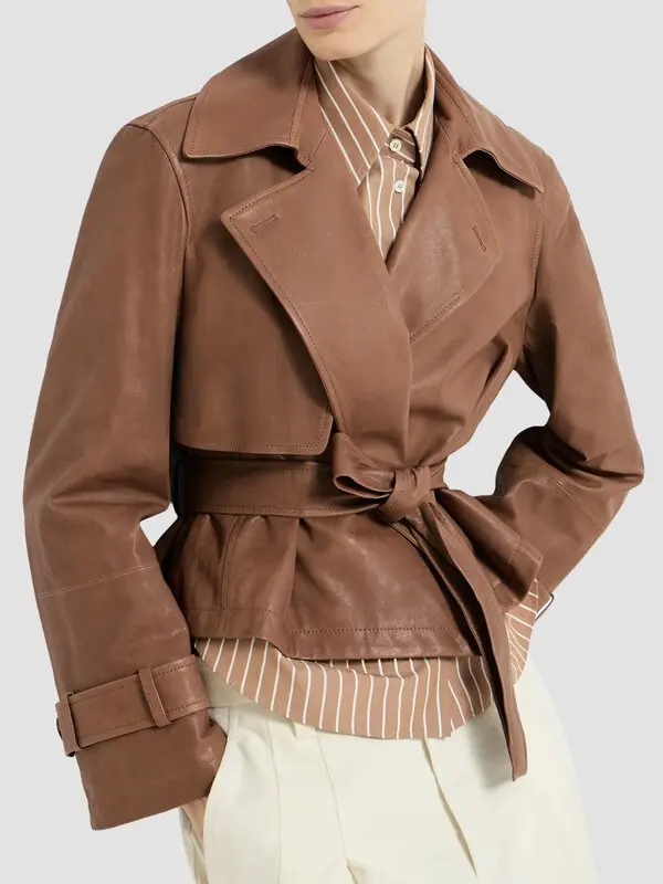 Brunello Cucinelli Vintage Nappa Leather Cropped Trench With Monili