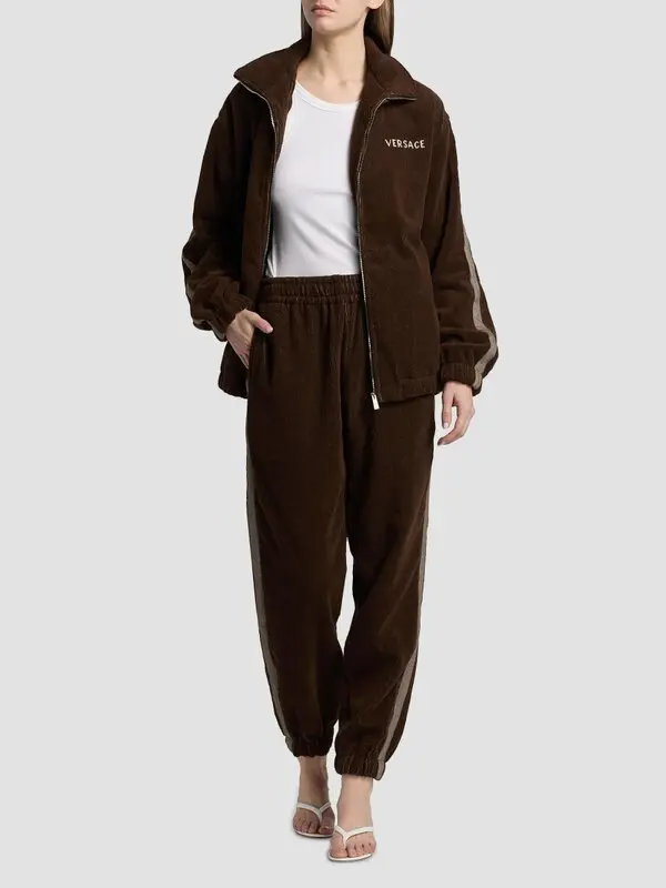 Versace Jacquard Cotton-blend Terry Joggers - Brown