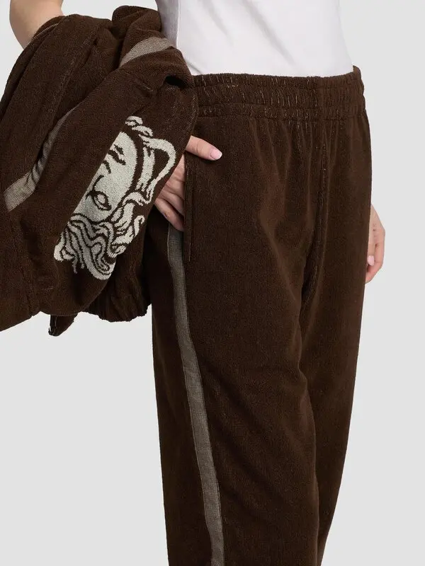 Versace Jacquard Cotton-blend Terry Joggers - Brown
