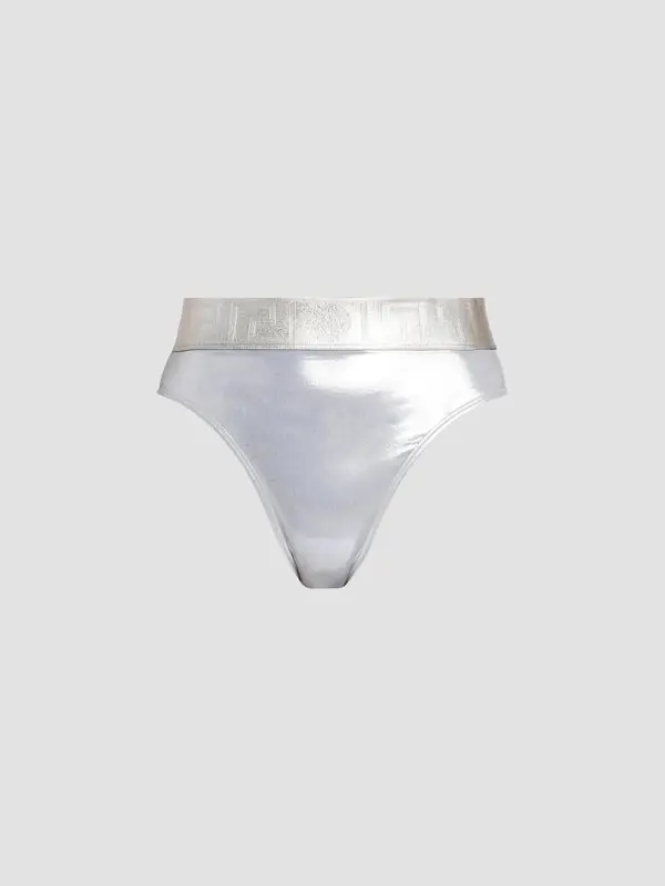 Versace Laminated Metallic High-waisted Bikini Bottom