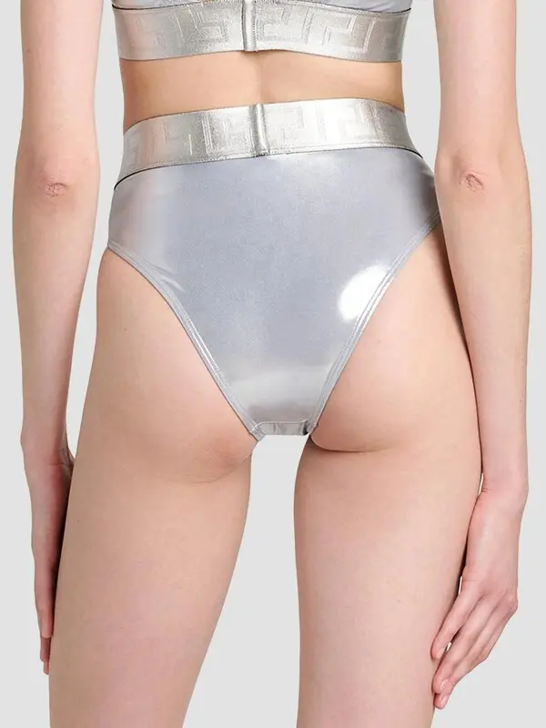 Versace Laminated Metallic High-waisted Bikini Bottom