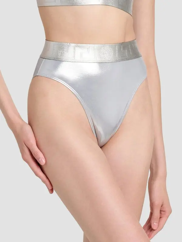 Versace Laminated Metallic High-waisted Bikini Bottom