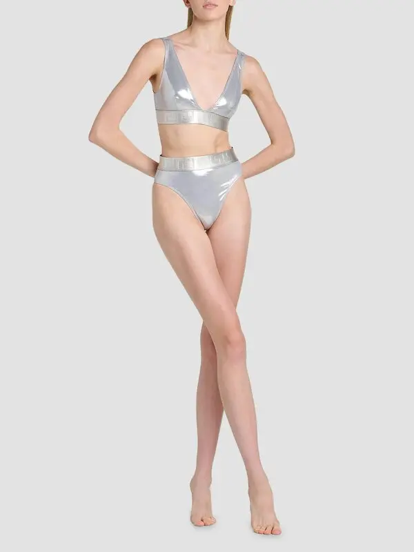 Versace Laminated Metallic High-waisted Bikini Bottom