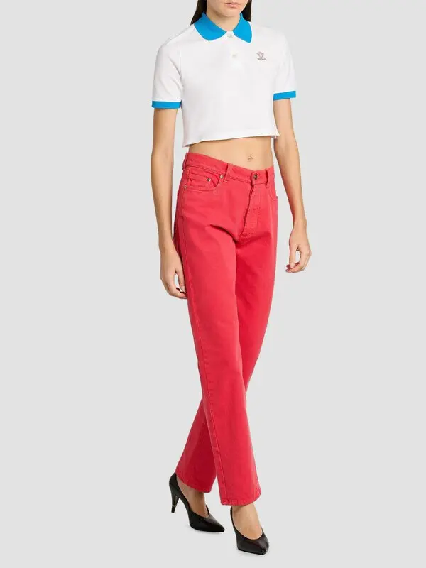 Versace Medusa Pique Crop Polo Top