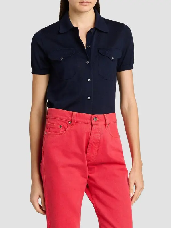 Versace Embroidered Wool Knit Short-sleeve Cardigan