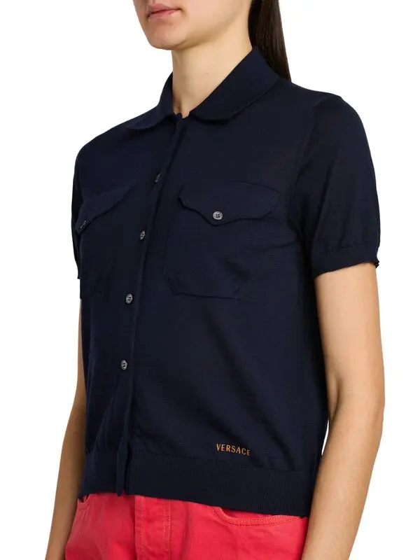 Versace Embroidered Wool Knit Short-sleeve Cardigan