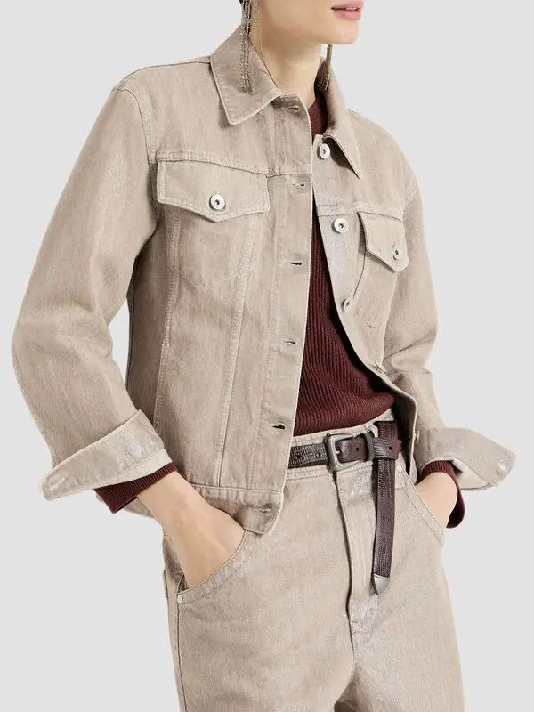 Brunello Cucinelli Beige Lamé Denim Four-pocket Outerwear Jacket