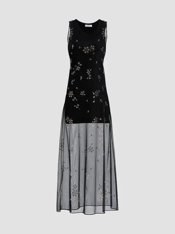 Rabanne Hotfix Floral Tulle Tank Maxi Dress - Black